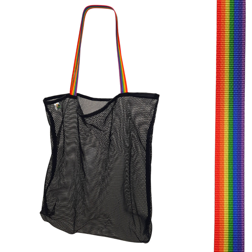Mesh Beach Bag - Black with Rainbow Handles – AdventureUs